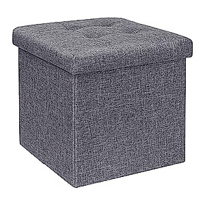 B FSOBEIIALEO Storage Ottoman Cube, Toy Chest Folding Footrest for Living Room Seat, 12.6"X12.6"X12.6" (Linen Grey)