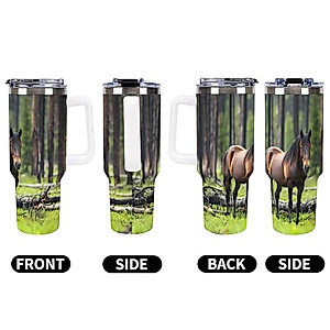Horse in The Rain Forests Insulated Tumblers with Handle Stainless Steel Coffee Mug Funny Travel Cup with Lid Straw 40oz