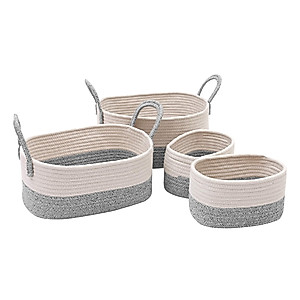 E-HOUPRO Storage Baskets Set of 4,Cotton Rope Woven Organizer Bins Foldable Decorative Basket with Handles for Baby Nursery Laundry Kid's Toy,Grey