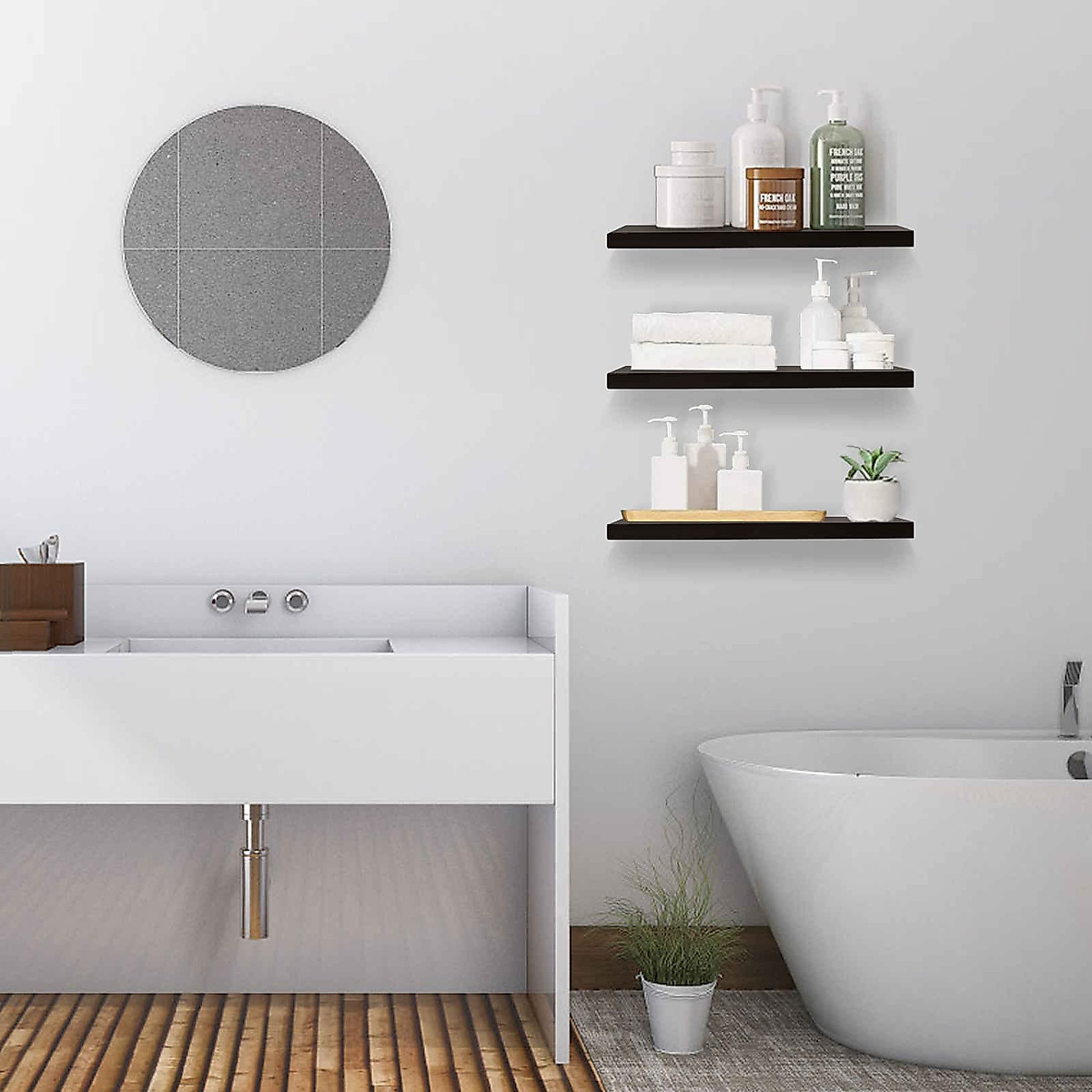 SAUMONIERES Floating Shelves Wall Shelf Solid Wood for Bathroom Bedroom Kitchen Wall Decor Set of 3, Espresso Wall Shelves