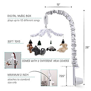 The Peanutshell Woodland Animal Crib Mobile for Baby Boys or Girls | Digital Music Box with 12 lullabies