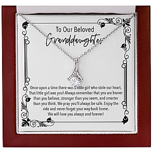 22Feels Ribbon To Our Granddaughter Necklace From Grandparents Girls Women For My Grandkid Jewelry From Grandma Grandpa (Mahogany Style Luxury Box)