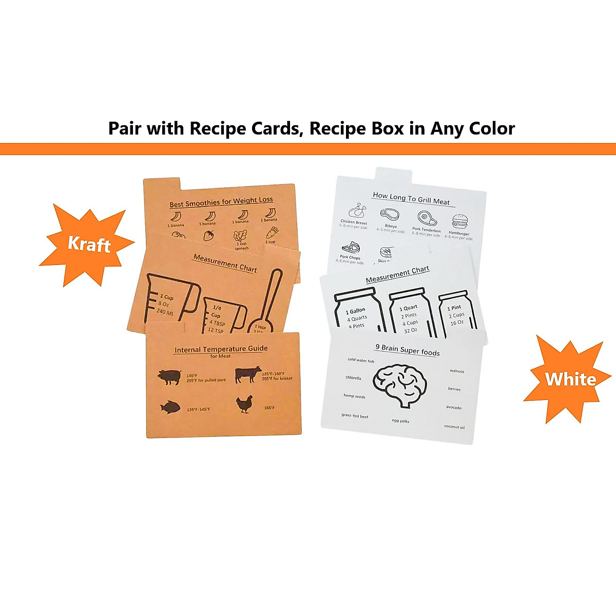 Recipe Card Dividers 4x6 with Tabs (Set of 24) Includes Printed Cooking Tips Recipe Box Dividers Made of Thick Cardstock Best Kitchen Gift (Kraft)