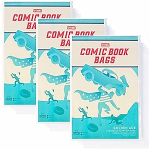 Golden Age Comic Book Bags Collector Bundle - 300-pack of Acid-Free Archival Protective Storage Sleeves for Cataloguing Vintage Comics - Fits Books Up to 7 5/8" x 10.5” - Resealable Adhesive Strip