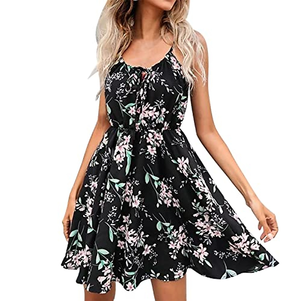 JMMSlmax Summer Dresses for Women Beach Floral Tshirt Sundress Women Spaghetti Strap Casual Dresses Sleeveless Cami Dress