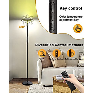 Hyskostar 2 Side Lighting Led Floor Lamp with Remote & Touch Control 24 W 1000LM, Dimmable 3 Color Temperatures,Tall Standing RGB Floor Lamps for Living Room,Bedroom