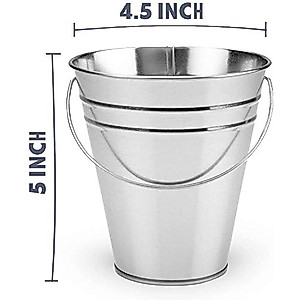 Kicko Large Galvanized Metal Buckets Bulk - 6 Pack - with Handle 5 X 4.5 Inches - Unique Goody Baskets, for Party Favors, Party Accessories and Christmas Decorations