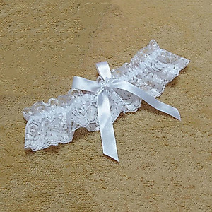 MMTTAO Women's Wedding Garter for Bridal Leg Ring Sexy Lingerie Lace Bow Plus Size Stretch Prom Garters - White
