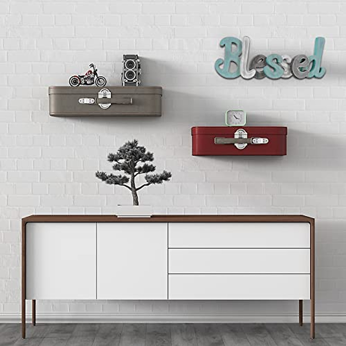 Teal Blessed Wooden Letters Wall Decor Freestanding Cut Out Decorative Wood Word Decor Signs for Living Room Shelf Mantel Table Top Rustic Home Decor