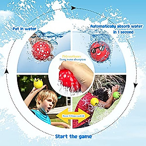 DOUBLMII Reusable Balloons for Summer Water Fun, Refillable and Self-Absorbing Water Balls, Quick Fill Outdoor Toys, Pool Toys, Water Games for Kids