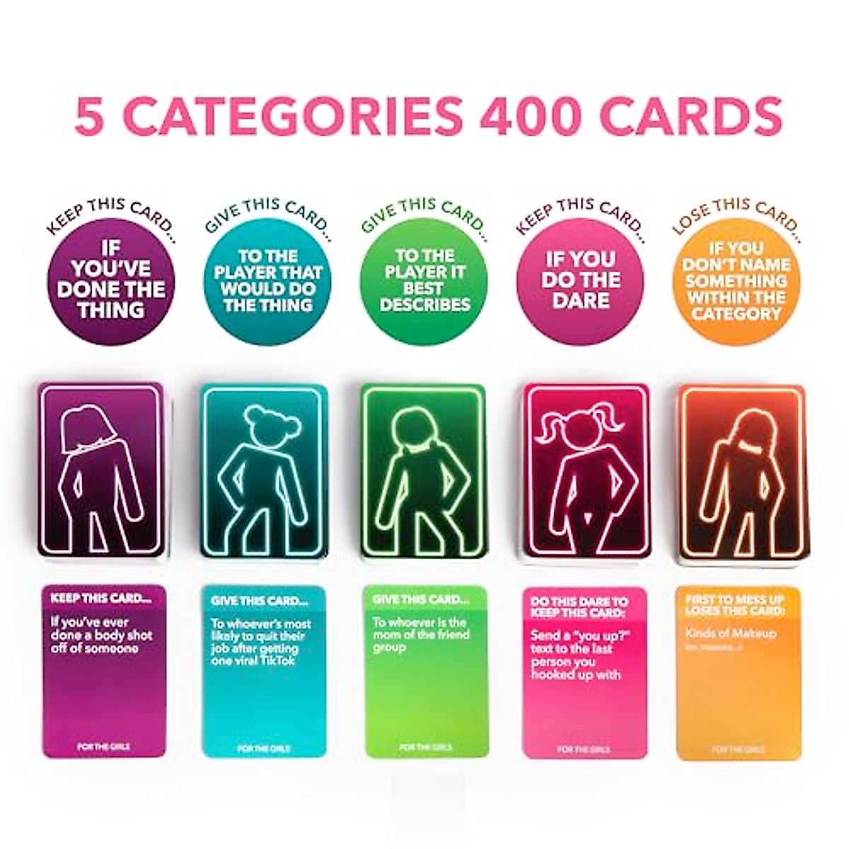 For The Girls Card Game by Relatable, The Viral Girls Night Adult Party Game, Great for Galentines Day Game, Valentine Gifts for Girls, Includes a die, and 400 Cards Across 5 Categories