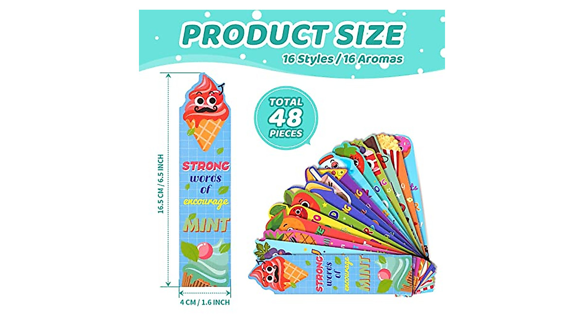 Kids Scented Bookmarks with Fruit & Food Themes - 48 Pack