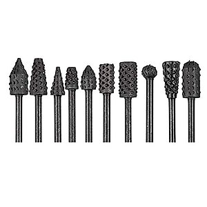 Eyech 10pc 1/8''(3mm) Shank Carbon Steel Rotary Burr Rasp Set Wood Carving File Rasp Drill Bits for DIY Woodworking Wood Carving Polishing Grinding Engraving