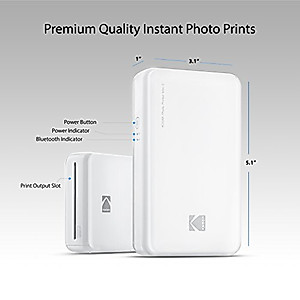 Zink Kodak Mini 2 HD Wireless Portable Mobile Instant Photo Printer, Print Social Media Photos, Premium Quality Full Color Prints – Compatible w/iOS & Android Devices (White)