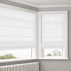 LANTIME Roman Shades Window Blinds, Elegant Made to Order Blackout White Fabric Window Roman Shades for Windows, Doors