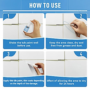 DWIL Tub and Tile Paint, White Paint for Bathtub, White Touch Up Paint Pen for Chips, Scratches, Cracks and Spots on Tile, Porcelain Repair Kit for Bathroom, Tubs, Enamel, Sinks and Toilets Surfaces, 1.5 Fl Oz(Semi White)