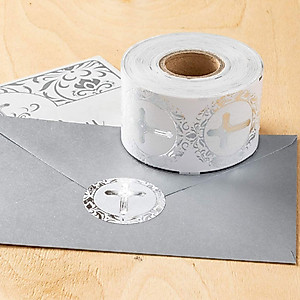 SUPIA 2 Pack 500-Piece Total 1000 Christian Cross Sticker Roll, Design Round Labels with Gold Foil Finish Christening, Communion, Occassions, Envelope Seals, 1 inch/2.5 cm in Dia (Silver), (DF-136)