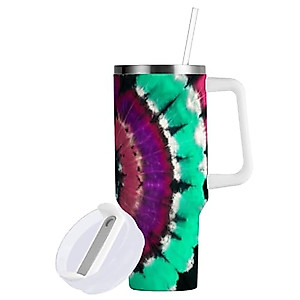 40 Oz Tie Dye Spiral Insulated Water Tumbler with Lid and Straw, Stainless Steel Tumbler