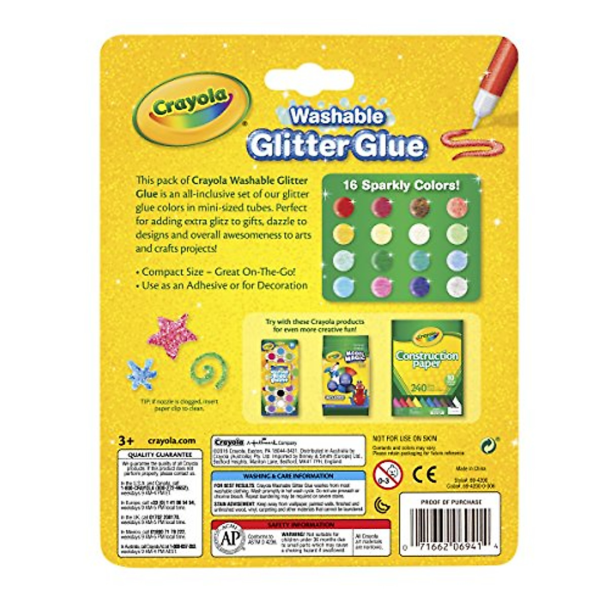 Crayola Washable Glitter Glue, Arts and Crafts Supplies, 16 Glitter Colors