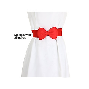 Allegra K Women Press Studs Closure Bowknot Elastic Waist Belt White+Red