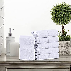 Superior Egyptian Cotton Pile Face Towel/Washcloth Set of 6, Ultra Soft Luxury Towels, Thick Plush Essentials, Absorbent Heavyweight, Guest Bath, Hotel, Spa, Home Bathroom, Shower Basics, White