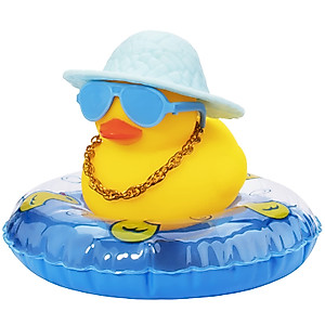 wonuu Car Rubber Duck Car Duck Decoration Dashboard Car Ornament for Car Dashboard Decoration Accessories with Mini Flower Hat Swim Ring Necklace and Sunglasses