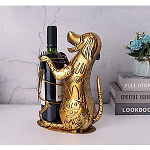 Dorlotou Gold Wine Holder Metal Dog Shaped Wine Rack for Home Dinning Tabletop Decoration Gifts