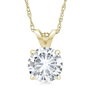 Gem Stone King 14K Yellow Gold Forever Classic Moissanite from Charles & Colvard Solitaire Pendant Necklace For Women (0.80 Cttw, Round 6MM, with 18 Inch 14K Yellow Gold Chain)