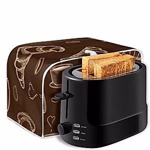 FOR U DESIGNS Toaster Oven Cover Novelty Coffee Themed Toaster Dust Cover 4 Slice Durable Washable Kitchen Small Appliance Covers Fashion Bread Maker Cover Brown