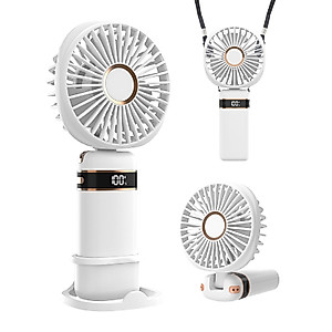 Sida-Earcy Portable Handheld Fan, Powerful Personal Fan with Base 5 Adjustable Speed USB Rechargeable Battery Operated Cooling for Women Girl Travel Office (White)