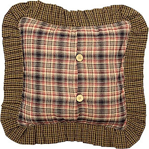 VHC Brands Tea Cabin Quilted Pillow 16x16 Country Rustic Bedding Accessory, Moss Green and Deep Red