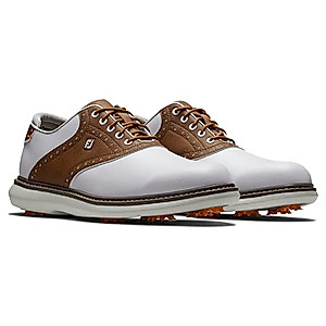 FootJoy Men's Traditions Previous Season Style Golf Shoe, White/Brown, 7.5 Wide