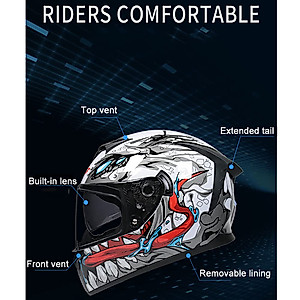 MotuoMr Unisex-Adult Full Face Motorcycle Helmet DOT Approved Motorbike Moped Street Bike Racing Crash Helmet with Graphic (Color Mirror, Large)