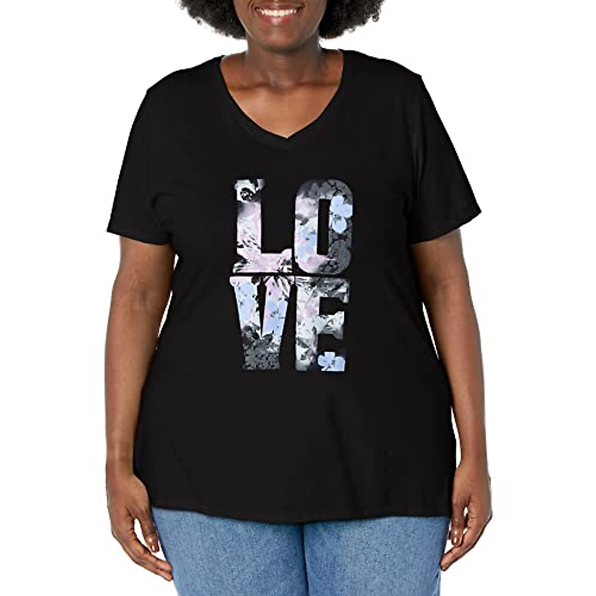 JUST MY SIZE womens Just My Size Women's Plus-size Graphic Short Sleeve V-neck T-shirt T Shirt, Big Love, 3X US
