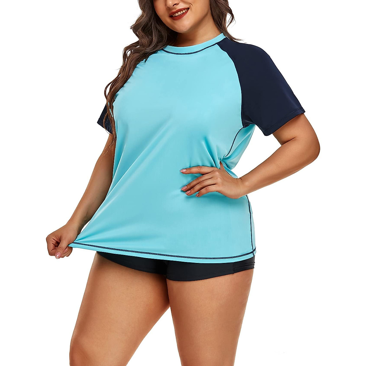 Inno Women's Plus Size Rash Guard Swim Shirt Short Sleeves UPF 50+ Swimwear Workout Tops 0X-6X Lake Blue