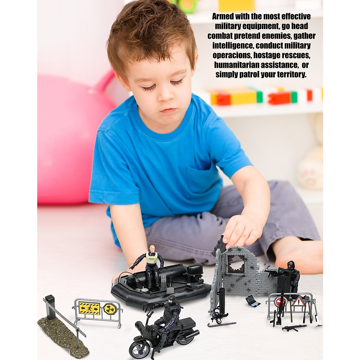 Click N' Play Army Action Figures & Click N Play Military Police Elite SWAT Patrol Team Play Set, 32-Piece Play Set & Accessories, 3 SWAT Team Action Figures w/ Guns & Vehicle Army Playsets for Boys