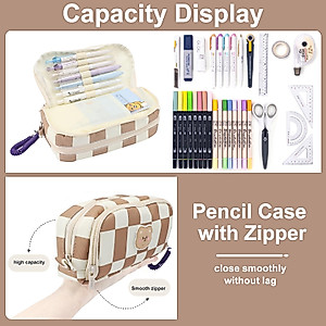 MOSA BEAR Pencil Case Large Capacity Pencil Pouch with Zipper Portable Office Stationery Makeup Bag, Aesthetic Big Capacity Pen Bag for Teen Girls, Women(Brown)