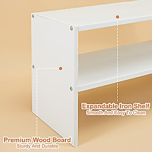 White Shoe Rack Organizer for Closet, 2-Tier Expandable Shoe Shelf, Stackable Iron Wood Combination Small Shoe Racks Shelves for Closets, Entryway,Small Space,Hallway,Garage,6-12 Pairs,Patent Pending