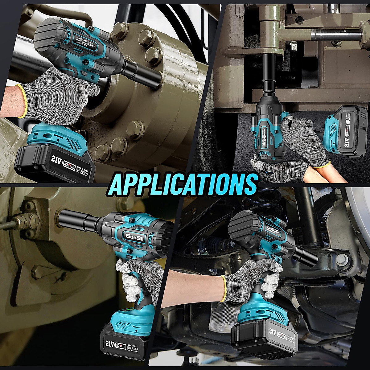 Seesii 1000Nm(738ft-lbs) High Torque Cordless Impact Wrench, 1/2 Brushless Battery Impact Gun w/ 5.0Ah Battery,Fast Charger, 5pcs Sockets & Storage Tool Box, Electric Impact Wrench for Car Truck,WH750