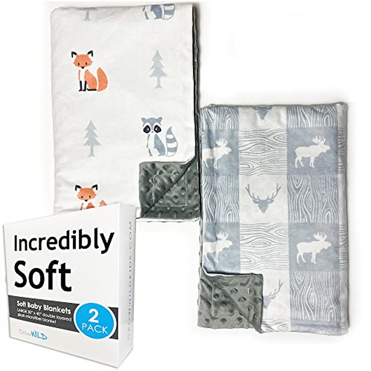 Baby Blankets for Boys & Girls, Soft Minky Blanket 30x40 | 2-Pack of Large Baby Blankets Unisex | for Travel, Nursery, Stroller, Swaddle or Receiving Blankets (Woodland)