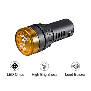 uxcell 5Pcs Yellow Indicator Light with Buzzer AC/DC 110V, 22mm Panel Mount Flashing Alarm, for Electrical Control Panel, HVAC, DIY Projects