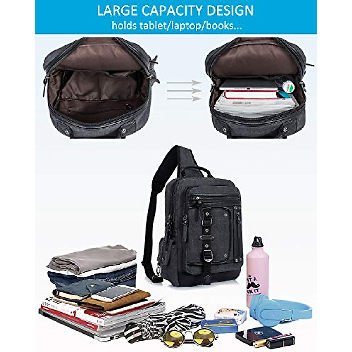 Messenger Bag for Men Canvas Sling Bag Crossbody Backpack Laptop Shoulder Bag Hiking Daypacks Casual Tactical Travel