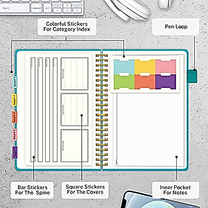 Regolden-Book Spiral Ruled Notebook, Ruled Lined Hardcover Journal for Note Taking, 100Gsm Thick Paper with Pocket for Men & Women School/College/Work/Office, 160 Pages, 5.5x8.5, (Teal)