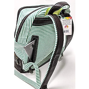 CHALA New Deluxe Striped multipurpose-backpacks with detachable Key Charm, fit up to 14" Laptop for Adult (Teal Stripe_ Sea Turtle)