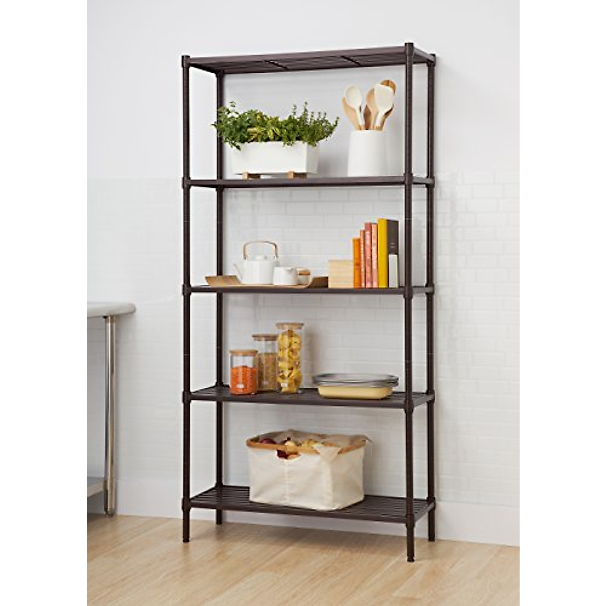 TRINITY Slat Style 5-Tier Adjustable Shelving, Metal Standing Shelf for Commercial or Residential Use in Kitchen,Bathroom,Laundry Room or Office, 1750 Pound Capacity, 36”W by 14”D by 72”H, Dark Bronze
