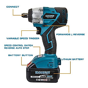 IRONFIST Cordless Impact Wrench, Electric Power Impact Screwdriver with 21V Lithium Battery Brushless Motor with 420Nm Torque