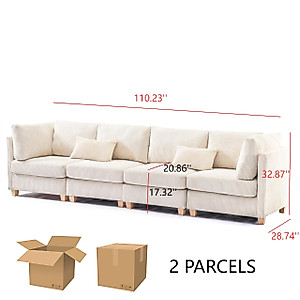 MYINDA Sectional Couches for Living Room, Convertible 4-Seat Deep Modular Couch with Movable Ottoman, Modern L Shaped Couch, Comfy Corduroy Upholstered Corner Sofa & Couches (Dark Gray)