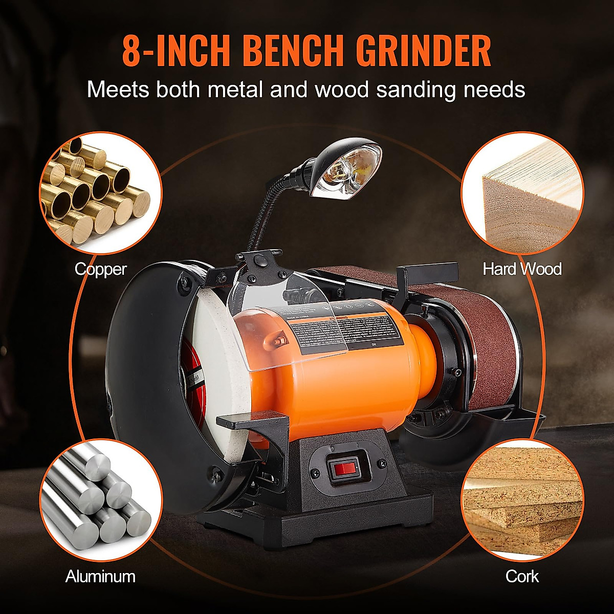 VEVOR 8 Inch Bench Grinder with 2 x28 Inch Belt Sander Combo, Bench Grinder Sander with 2.5A Induction Motor for Metalworking Sharpening Grinding