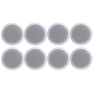 Pyle PDIC51RD 150 Watt 5.25 Inch Round Flush Mount in-Wall or Ceiling Home Audio Subwoofer Speaker System, Pack of 8, White