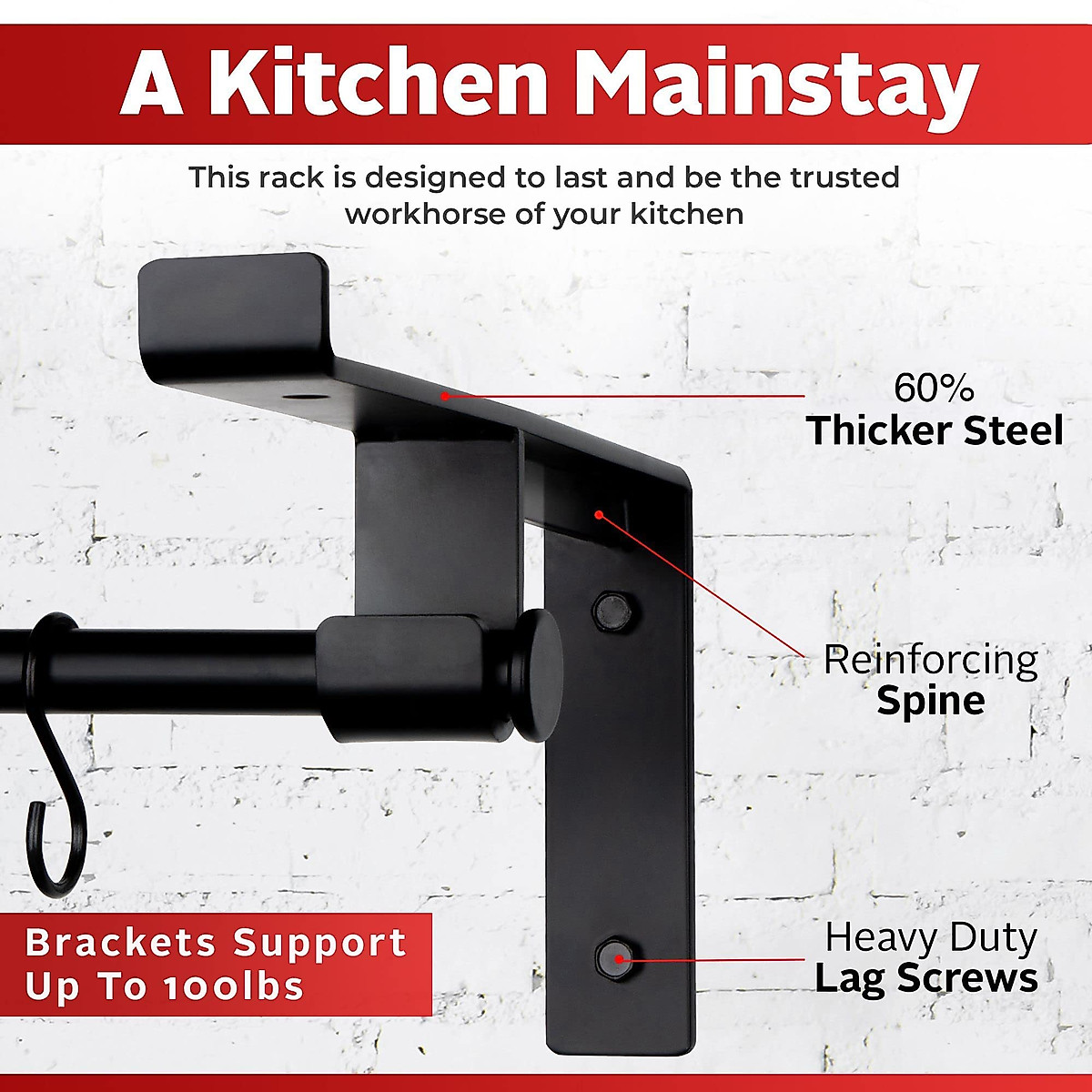 Mildenhall Hanging Pot Rack 3-in-1 Size Options - Wall Mount Cookware Organizer Rack - Sturdy Steel Construction - Farmhouse Style Kitchen Storage For Pots, Pans, Utensils (Board Not Included)